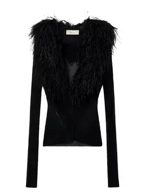 Blumarine Feather-collar Knitted Cardigan - Black