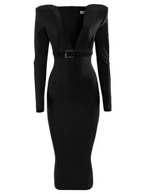 VESTIAIRE D'UN OISEAU LIBRE V-neck Belted Midi Dress - Black