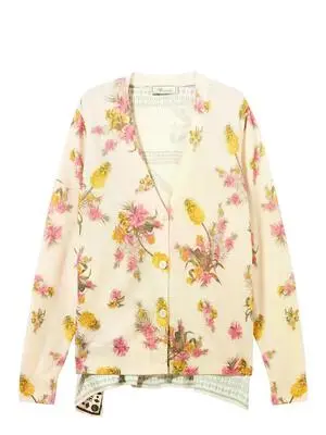 Blumarine Floral-print Cardigan - Neutrals