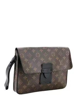 LOUIS VUITTON S Lock A4 Wristlet Pouch Macassar Monogram Canvas - Black