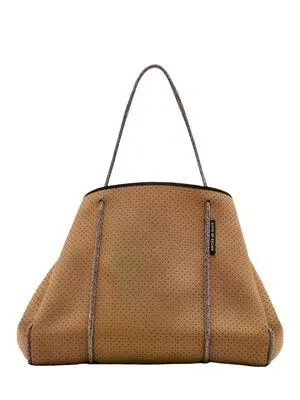STATE OF ESCAPE Perforated Shoulder Tote - Brown