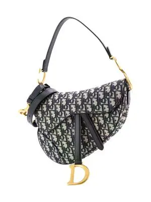 Dior Saddle Handbag Oblique Canvas With Strap Medium - Blue