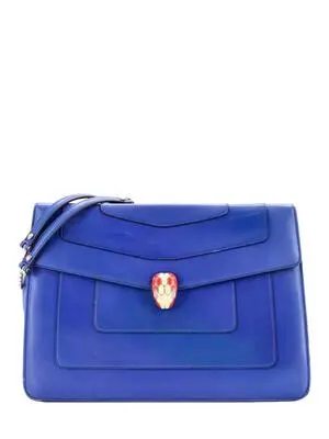 BVLGARI Serpenti Forever Double Flap Large Shoulder Bag - Blue