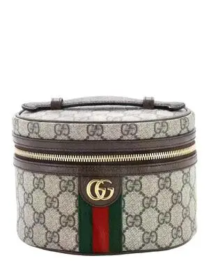 Gucci Ophidia Top Handle Cosmetic Case Gg Coated Canvas Mini Pouch - Brown