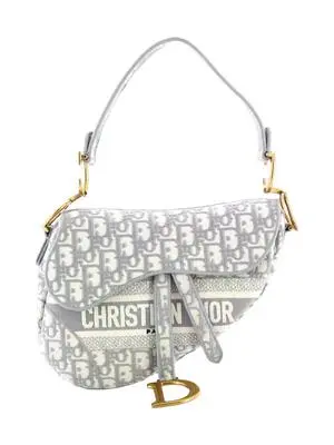 Dior Saddle Handbag Logo Embroidered Oblique Canvas Medium Shoulder Bag Grey