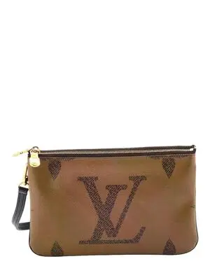 LOUIS VUITTON Double Zip Pochette Reverse Monogram Giant Clutch Bag - Brown