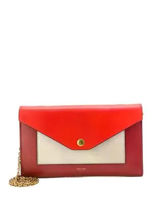 Celine Pocket Envelope Leather Shoulder Bag - Red