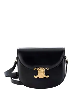 Celine Triomphe Besace Clea Flap Bag Leather Shoulder Bag - Black