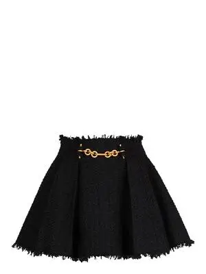 Balmain Tweed Mini Skirt With Chain Detail - Black