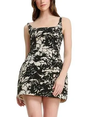 Dress The Population Sleeveless Square Neck Fit And Flare Mini Dress - Black-silver