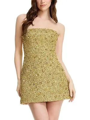 Dress The Population Strapless Structured A-line Mini Dress - Gold Multi
