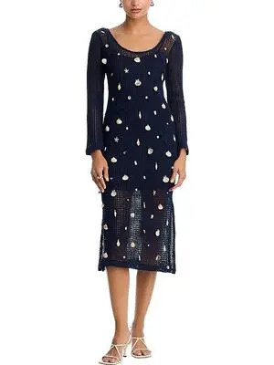 Aqua Treasure Crocheted Midi Dress - Navy