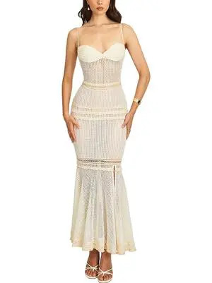 MISS CIRCLE Pallas Lace Trim Crochet Mermaid Maxi Dress - Beige