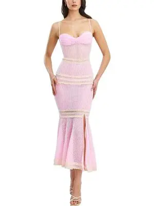 MISS CIRCLE Pallas Bodycon Crochet Lace Trim Maxi Dress - Pink