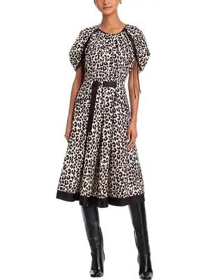3.1 Phillip Lim Leopard Print Ruched Sleeve Midi Dress Chalk Multi