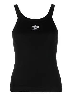 Fendi Logo Cotton Tank Top - Black