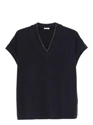 Brunello Cucinelli Cotton V-neck T-shirt - Blue