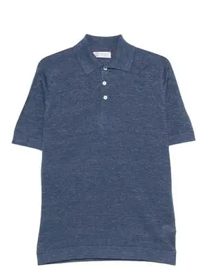 Brunello Cucinelli Linen And Cotton Blend Polo Shirt - Clear Blue
