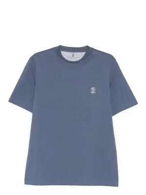 Brunello Cucinelli Logo Cotton T Shirt Clear Blue
