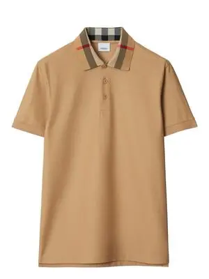 Burberry Check Collar Cotton Polo Shirt Beige