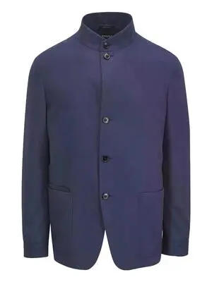 Zegna Buttoned Collarless Jacket - Blue