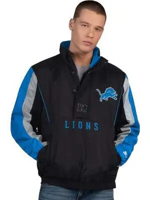STARTER Detroit Lions Gridiron Half-zip Jacket - Black