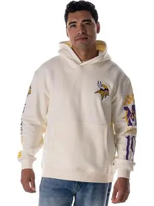 THE WILD COLLECTIVE Minnesota Vikings Stacked Graphic Sleeve Fleece Hoodie - Cream