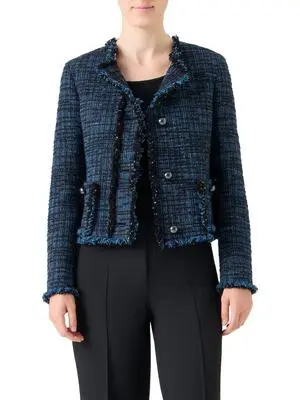 Akris Fringed Tweed Jacket - Medium Blue Denim-black