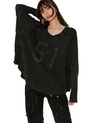 Free People Oversized Graphic Thermal Top - Black