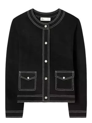 Tory Burch Topstitch Pocket Cardigan - Black
