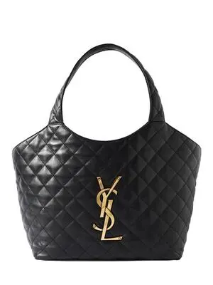 Saint Laurent Icare Medium Quilted Leather Tote - Black