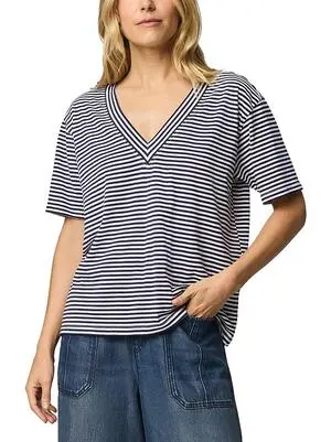 Splendid Kacey Striped V-neck Tee - Navy/white