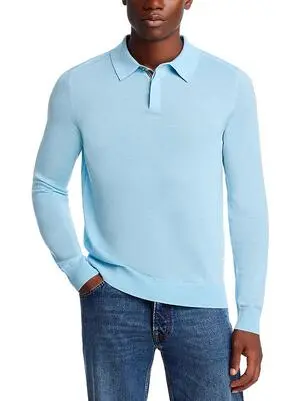 Paul Smith Merino Wool Long Sleeved Polo Sweater - Light Blue