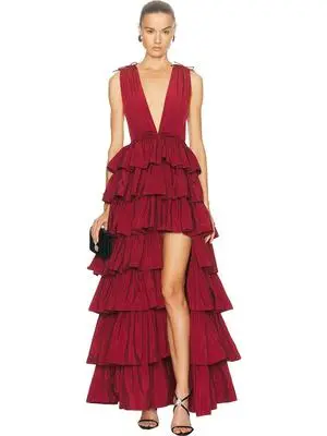AKNVAS Henriette Ruffle Gown - Burgundy