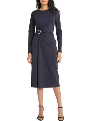 Maggy London Long Sleeve Side Gather Sheath Midi Dress - Black