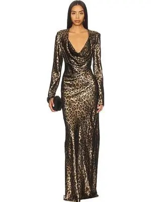 SANS FAFF Anna Cowl Evening Dress - Leopard Gold