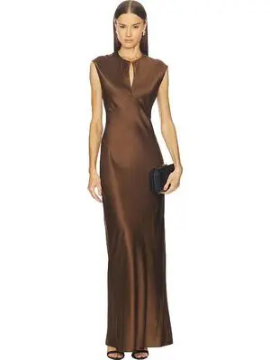 Veronica Beard Sleeveless Keyhole Maxi Dress - Walnut