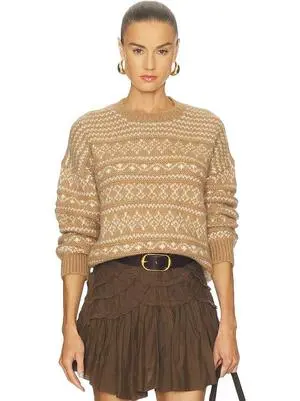 Naadam Luxe Lofty Alpaca Fair Isle Crewneck - Camel Combo