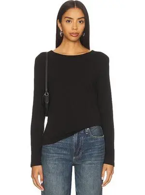 BOBI Long Sleeve Open Cowl Back Top - Black