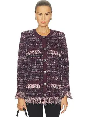 L'Agence Kastoria Fringe Trim Cardigan - Black  Dark Malbec  & Midnight