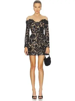 NADINE MERABI Embellished Floral Applique Dress - Black