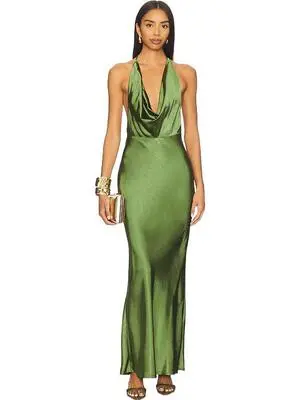 RUNAWAY THE LABEL Posey Low Plunge Maxi Dress - Olive