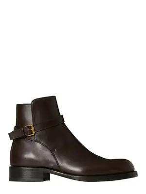 THE ROW Nobilis Buckle Leather Boots Lacquer Brown
