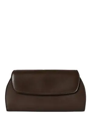 THE ROW Curved Leather Clutch - Dark Brown