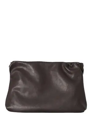 THE ROW Large Bourse Leather Clutch - Dark Brown