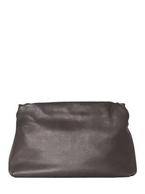 THE ROW Large Bourse Leather Clutch - Taupe