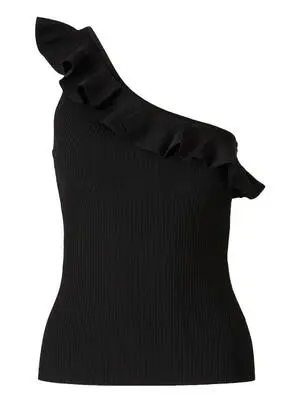 Zimmermann Asymmetric Ruffle Knit Top - Black