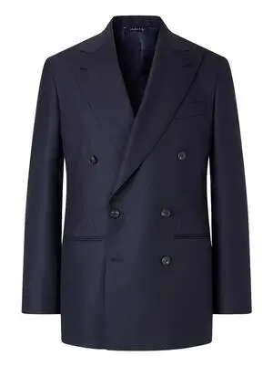 SAMAN AMEL Double-breasted Wool Suit Jacket - Blue