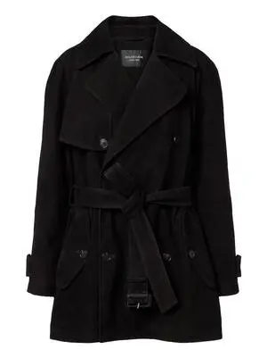 Balenciaga Suede Trench Coat - Black