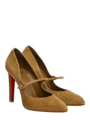 CHRISTIAN LOUBOUTIN Mary Fannylove 100 Suede Pumps - Brown